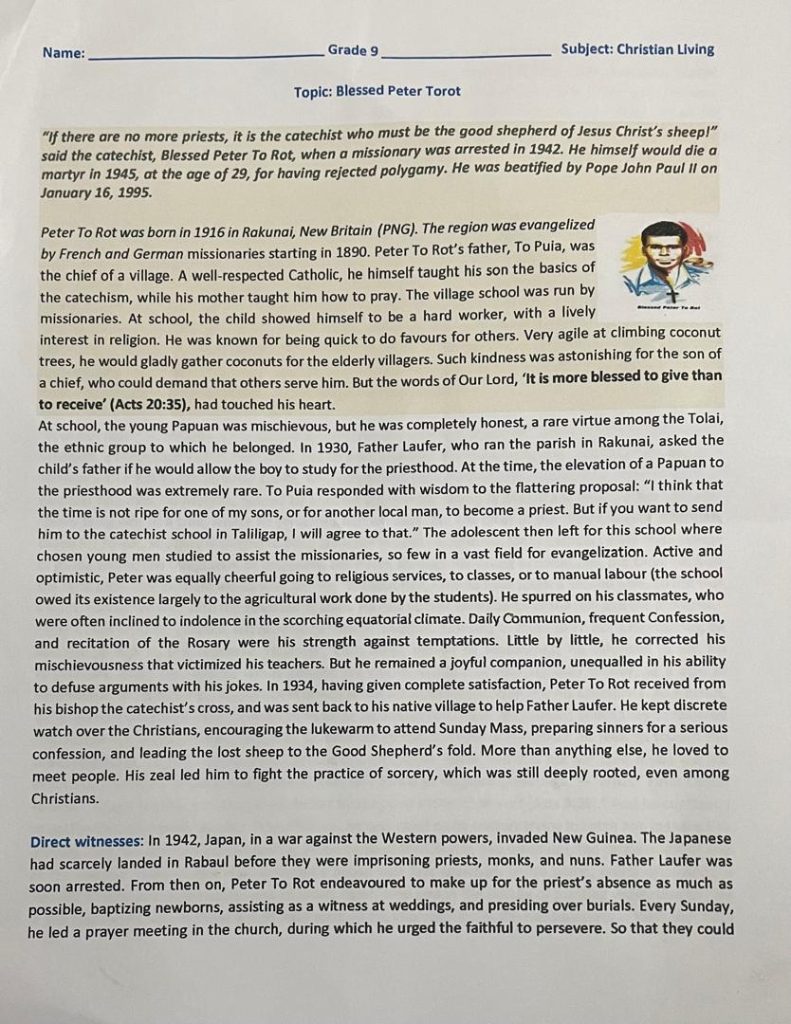 First saint for Papua New Guinea: Martyr Peter To Rot to be canonized ...